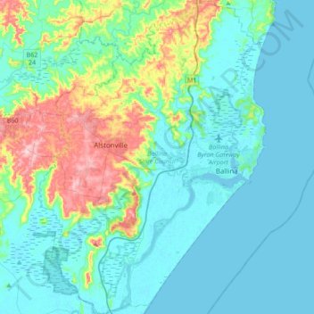 Topografische Karte Ballina Shire Council, Höhe, Relief