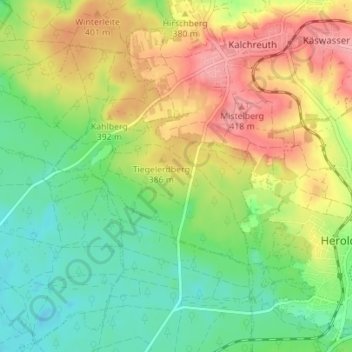 Topografische Karte Kalchreuther Forst, Höhe, Relief