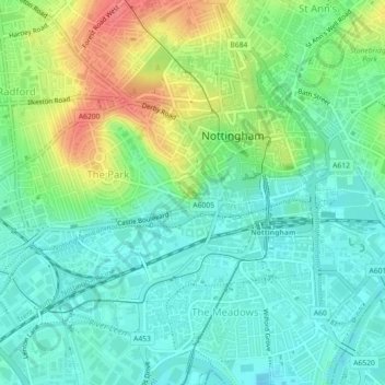 Topografische Karte Nottingham Castle Museum and Art Gallery, Höhe, Relief