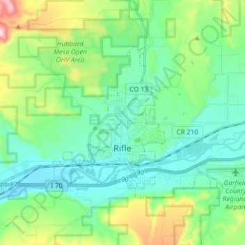 Topografische Karte Rifle, Höhe, Relief