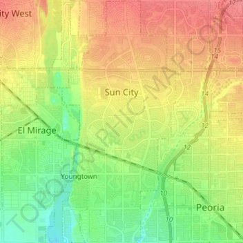 Topografische Karte Sun City, Höhe, Relief